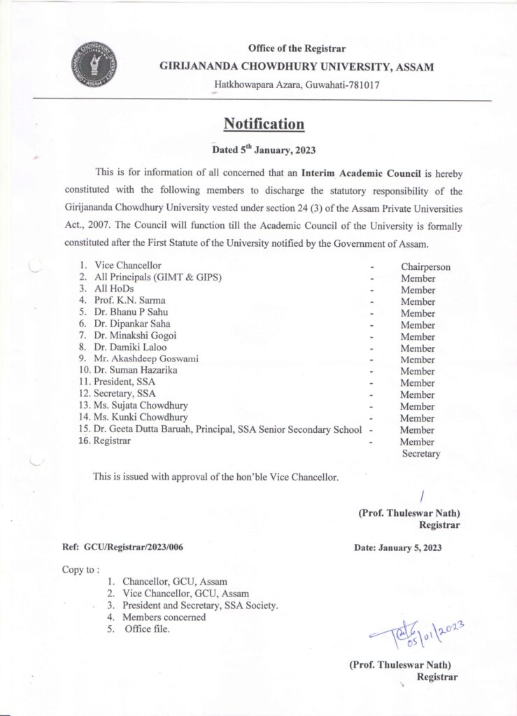 Academic Council - Girijananda Chowdhury University